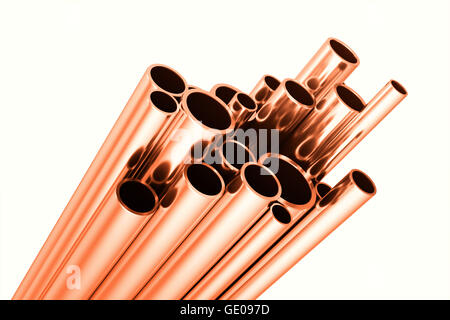 Copper round pipes, industrial background. 3d illustration Stock Photo ...