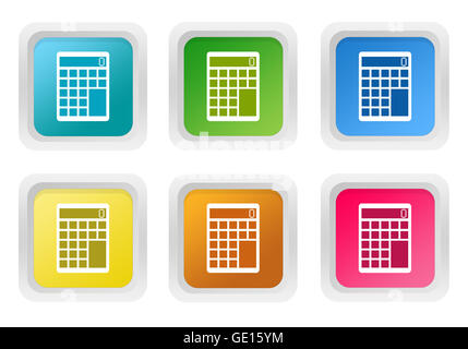 Set of squared colorful buttons with calculator symbol in blue, green ...