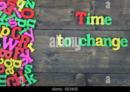 Tine to change word on wooden table Stock Photo - Alamy