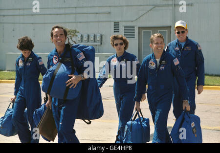 NASA STS-41G mission crew members astronauts Kathryn Sullivan (left ...