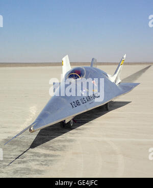 The X-24B lifting body aircraft is pictured on the lakebed at the NASA ...