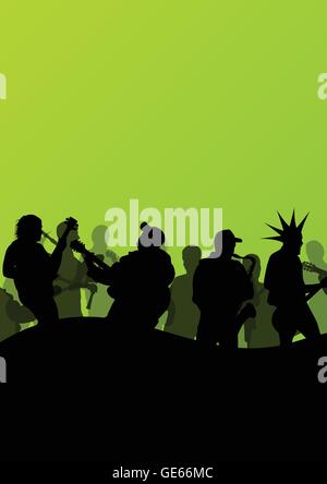 Rock concert various musicians abstract landscape background ...