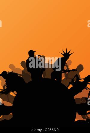 Rock concert various musicians landscape background illustration vector ...