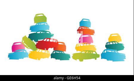 Iron scrap car junkyard vector background landscape concept for poster ...