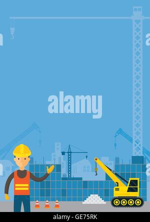 Worker with Construction Vehicles Background, Frame, Heavy Equipment ...