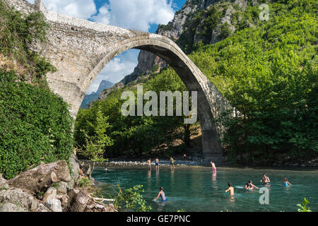 The old stone bridge of Konitsa, in northern Epirus, Greece Stock Photo ...