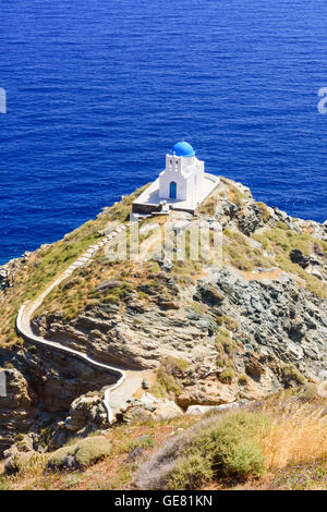 Whitewashed blue domed Church of Seven Martyrs, Sifnos Island, Greece ...
