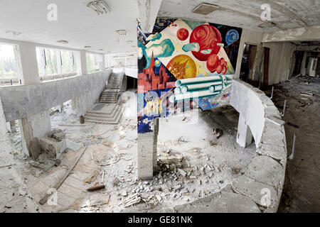 Painted Soviet wall murals inside the Palace of Culture in the ...