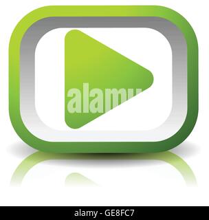 3d rectangular play button with shadow and reflection isolated on white ...