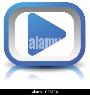 3d rectangular play button with shadow and reflection isolated on white ...