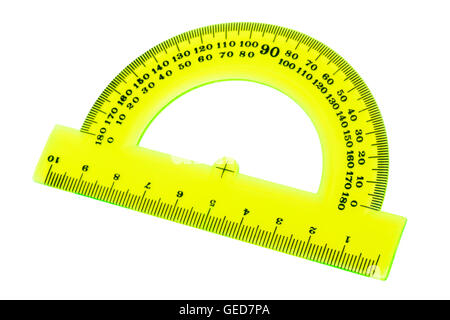 yellow transparent protractor on a white background Stock Photo - Alamy