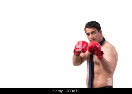 Ripped businessman with boxing gloves isolated on white Stock Photo - Alamy