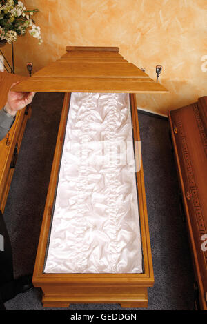 Open coffin showing interior Stock Photo - Alamy