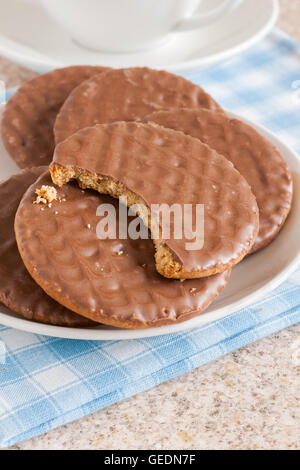 Milk chocolate covered digestive sweetmeal or wholemeal biscuits Stock ...