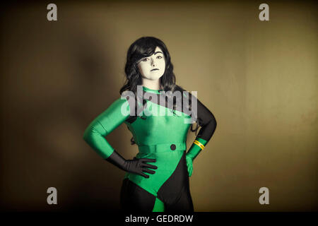 Cosplayer poses for photographs at a Comic Con convention Stock Photo ...