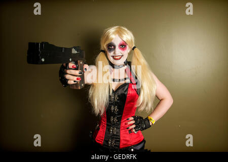 Female cosplayer poses for photographs at a Comic Con convention Stock ...