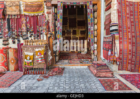 Shop with Persian carpets, rugs and kilims on Bazaar of Isfahan next to ...