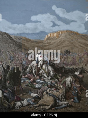 Medieval knights attack illustration. Battle with Johanniter knights. Medieval battlefield and ...