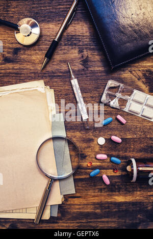 Assorted office supplies on the desk Stock Photo - Alamy