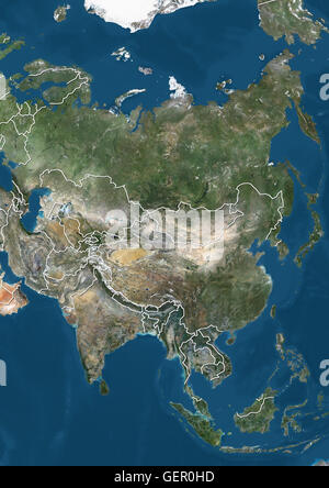 Satellite view of China (with country boundaries and mask). This image ...