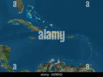 Satellite view of Central America and the Caribbean (with country Stock ...