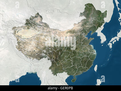 Satellite view of China with boundaries of provinces. This image was ...