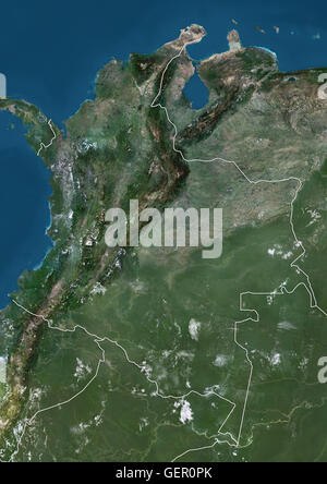 Satellite view of Colombia (with country boundaries and mask). This ...