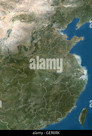 Satellite view of China (with country boundaries and mask). This image ...