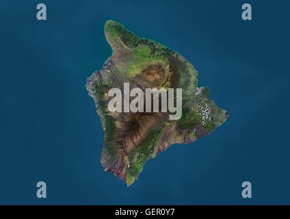 Satellite view of the State of Hawaii, USA. The main islands are Kauai ...