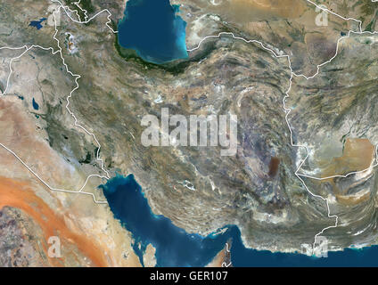 Satellite view of Iran (with country boundaries and mask). This image ...