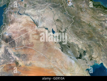 Satellite view of Iraq (with country boundaries and mask). This image ...