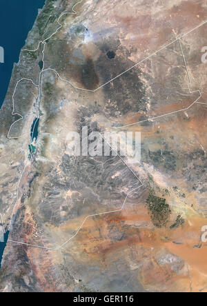 Satellite view of Jordan (with country boundaries and mask). This image ...