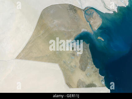 Satellite view of Kuwait (with country boundaries). This image was ...