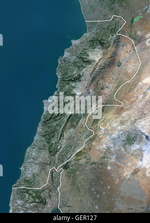 Satellite view of Lebanon (with country boundaries and mask). This ...