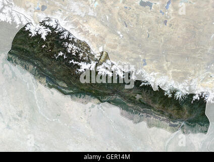 Satellite view of Nepal (with country boundaries). This image was ...