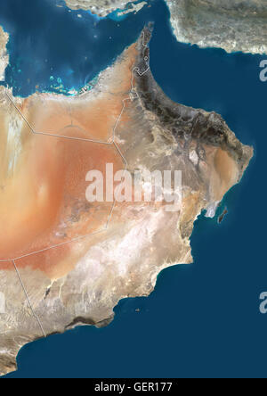 Satellite view of Oman (with country boundaries and mask). This image ...