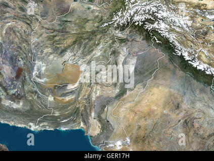 Satellite view of Pakistan (with country boundaries and mask). This ...