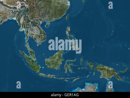 Satellite view of Asia (with country boundaries). This image was ...