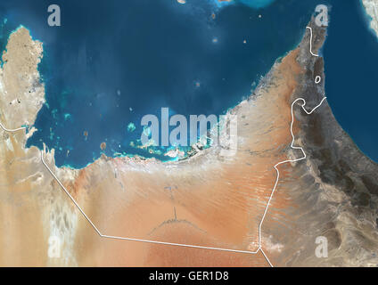 Satellite view of the United Arab Emirates (with country boundaries and ...