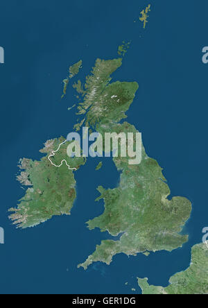 Satellite view of England and Wales, UK (with country boundaries Stock ...