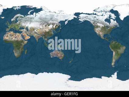 World Satellite Map in winter, with partial snow cover. This image was ...