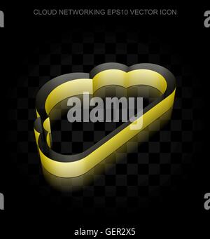 Cloud computing icon: Yellow 3d Cloud made of paper, transparent shadow ...