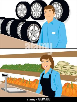 Cartoon cashier behind counter selling tickets at movie theater Stock Vector Image & Art - Alamy