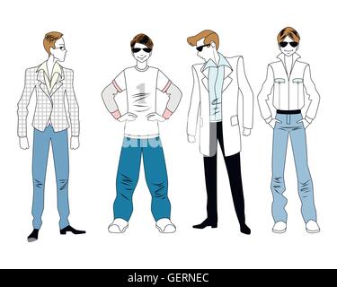group of four boy cartoon teenager students vector illustration Stock ...