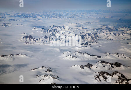 Greenland coast - aerial view of the Greenland mountains and coastline ...