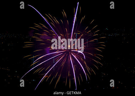 single blue fireworks burst with trails 1 Stock Photo - Alamy