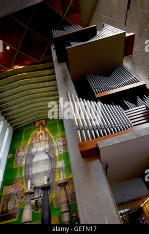 A view of the nave of Coventry Cathedral and the Graham Sutherland ...