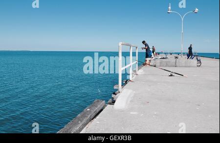 Coogee,WA,Australia-November 13,2015:Coogee Beach jetty with fisherman ...
