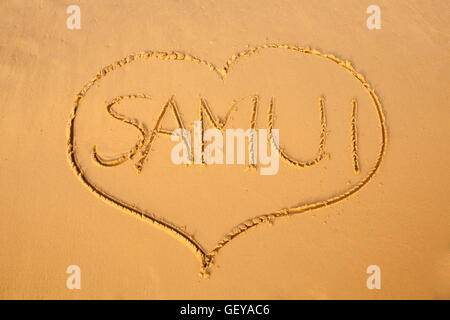 Word Samui signed on beach. South east Asia symbols Stock Photo - Alamy