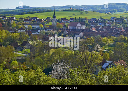 Germany, Bavaria, Lower Franconia, Rhoen, Willmars, View of buildings ...